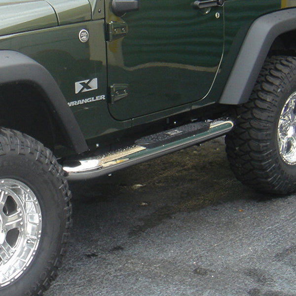 Tube Side Step Kit Round 4 Inch Stainless; 07-18 Wrangler 2 Door